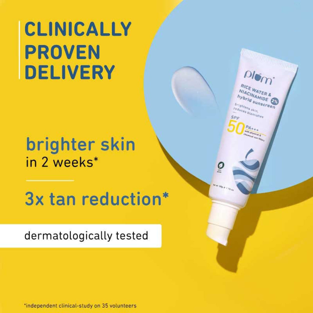 Buy Plum Niacinamide & Rice Water SPF 50 Pa+++ Hybrid Sunscreen – Plum ...