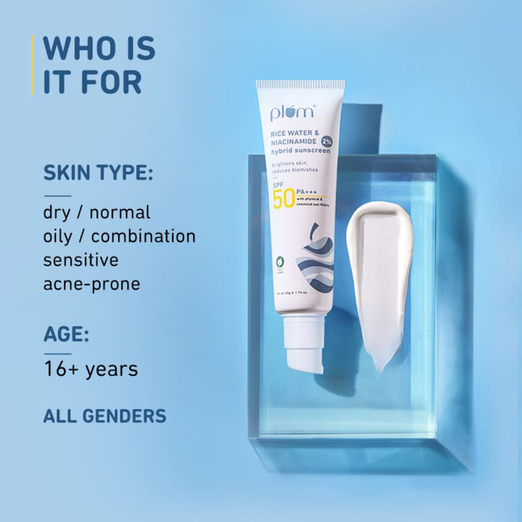 Buy Plum Niacinamide & Rice Water SPF 50 Pa+++ Hybrid Sunscreen – Plum ...