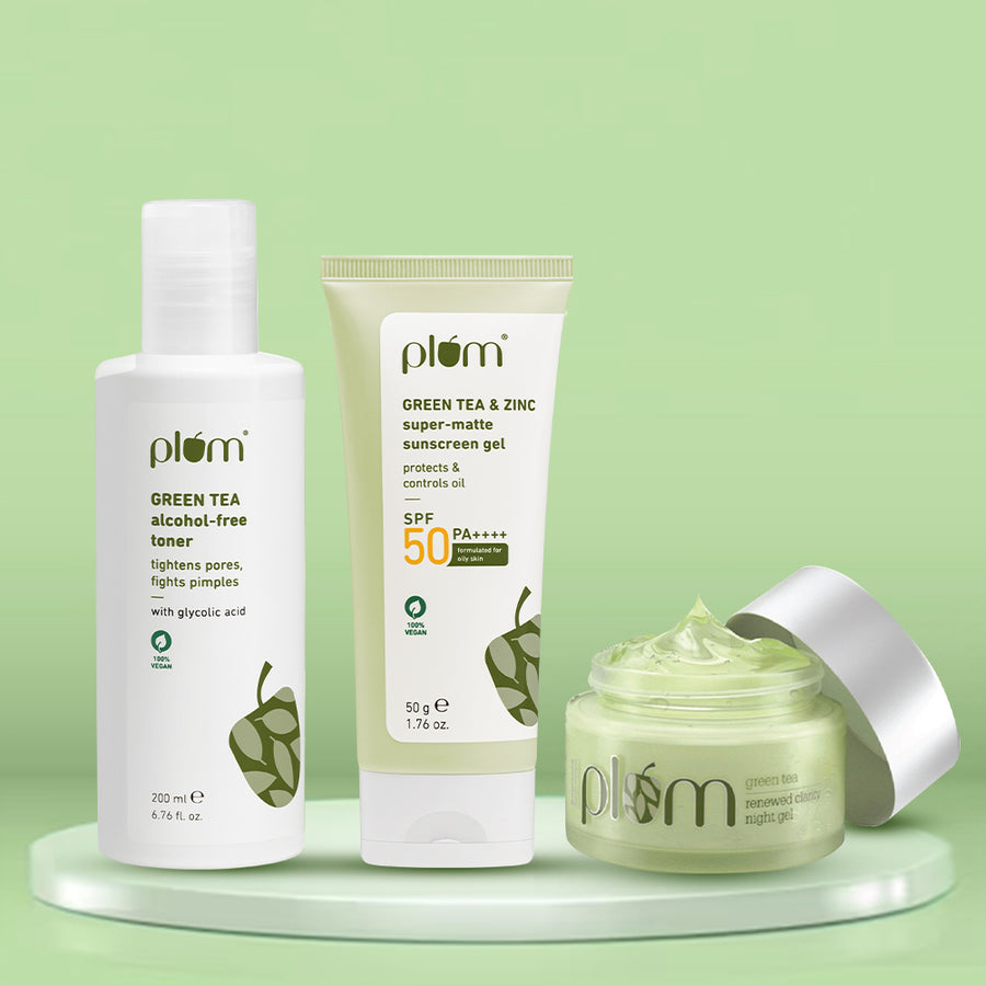Pore tightening Toner | Lightweight Sunscreen | Oil-balancing Night Gel