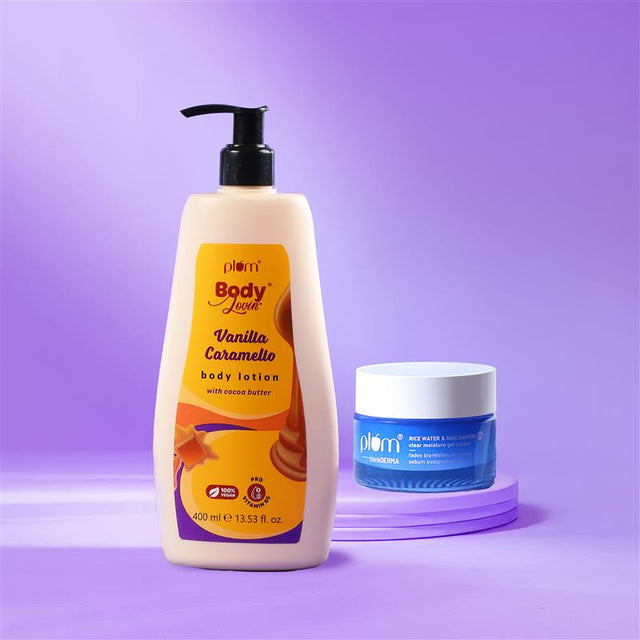 Vanilla Caramello Body lotion and Niacinamide Gel Cream combo – Plum