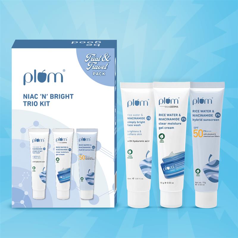 Plum Niacinamide Skincare Trio kit | Face Wash | Moisturizer | Sunscre ...